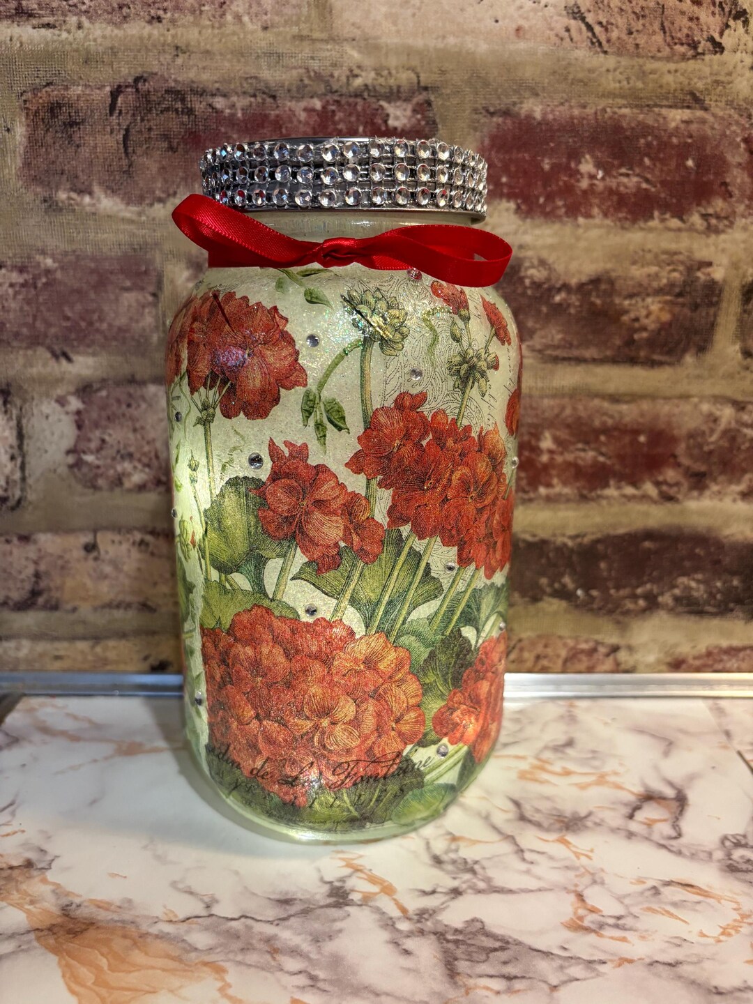 Geranium Easy On/off Light up Jar, Geranium Quart Mason Jar Light ...