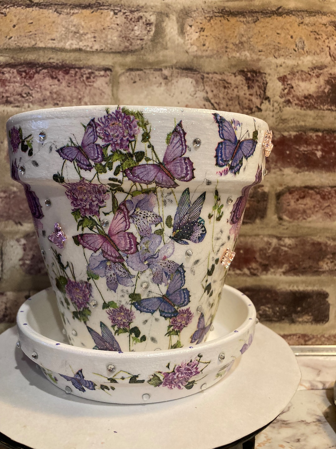 Decorated Butterfly Flower Pot Decorated Butterfly Terra - Etsy