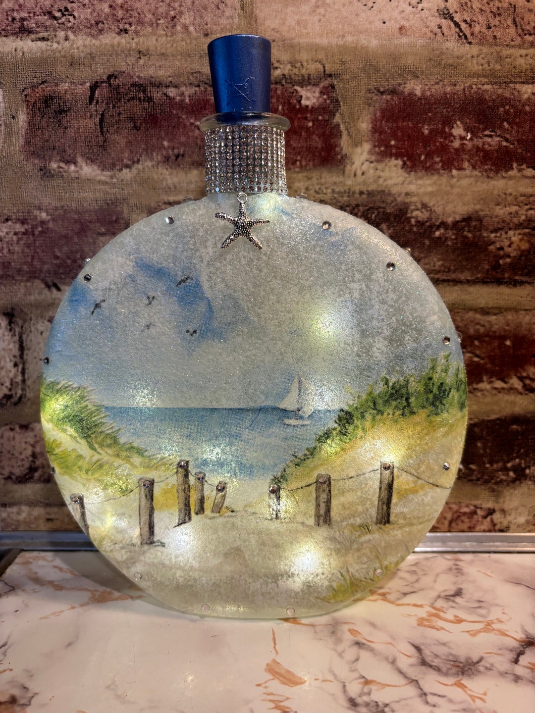 Beach Themed Lighted Decor, Beach Oval Light Jar, Beach Lighted Accents ...