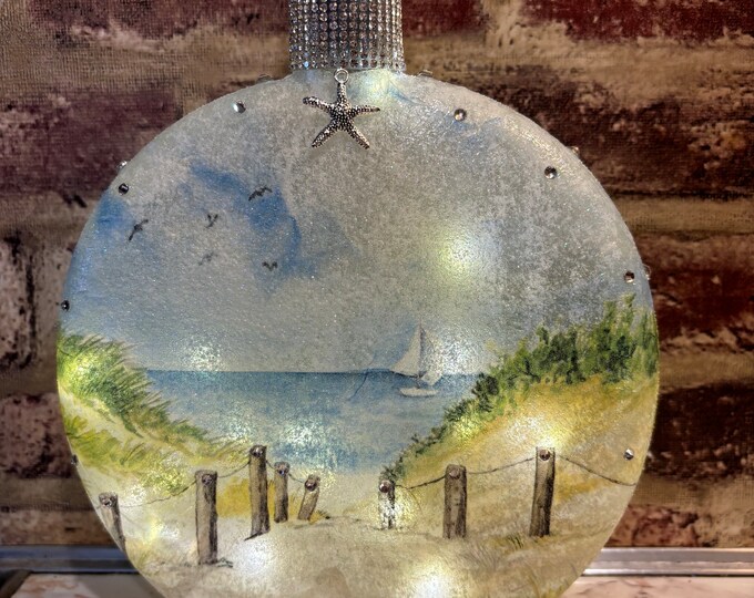 Beach Themed Lighted Decor, Beach Oval Light Jar, Beach Lighted Accents ...