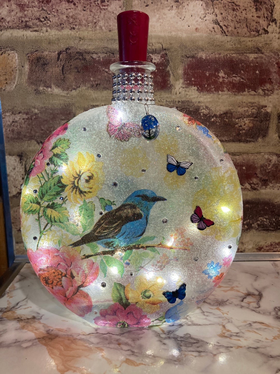 Lighted Home Decor, Oval Light up Jar With Flowers, Bird Light up Jar ...