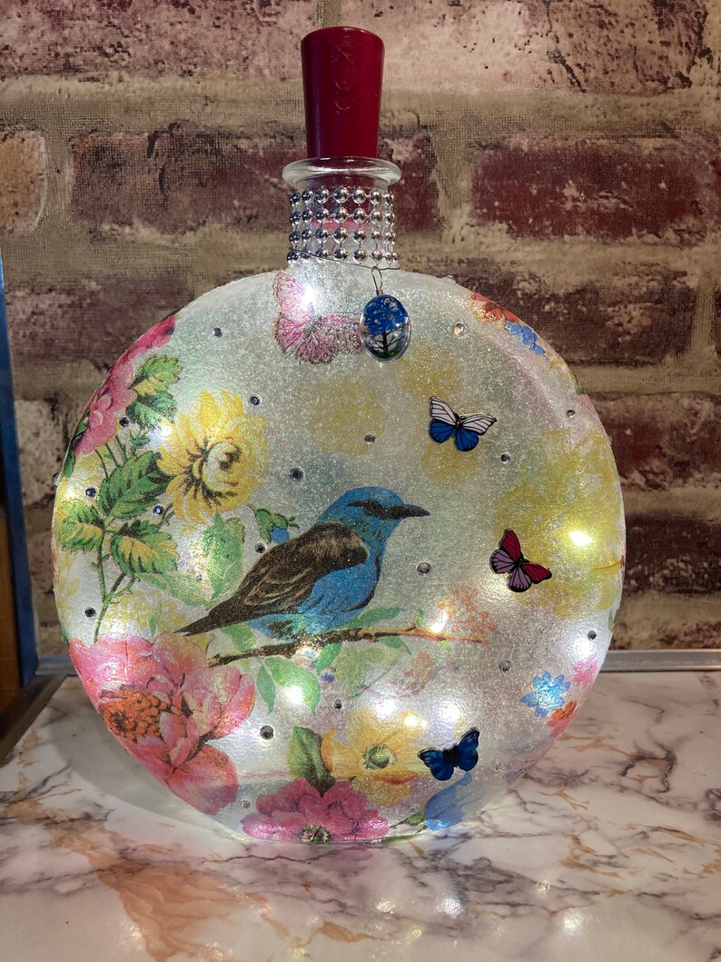 Lighted Home Decor Oval Light up Jar With Flowers Bird Light - Etsy