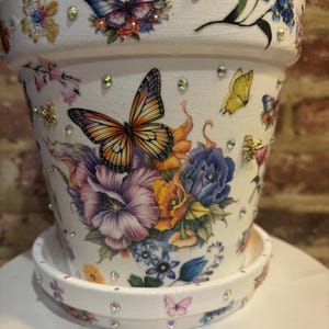 Butterfly Decorated Flower Pot and Saucer, Butterfly Planter and Saucer ...