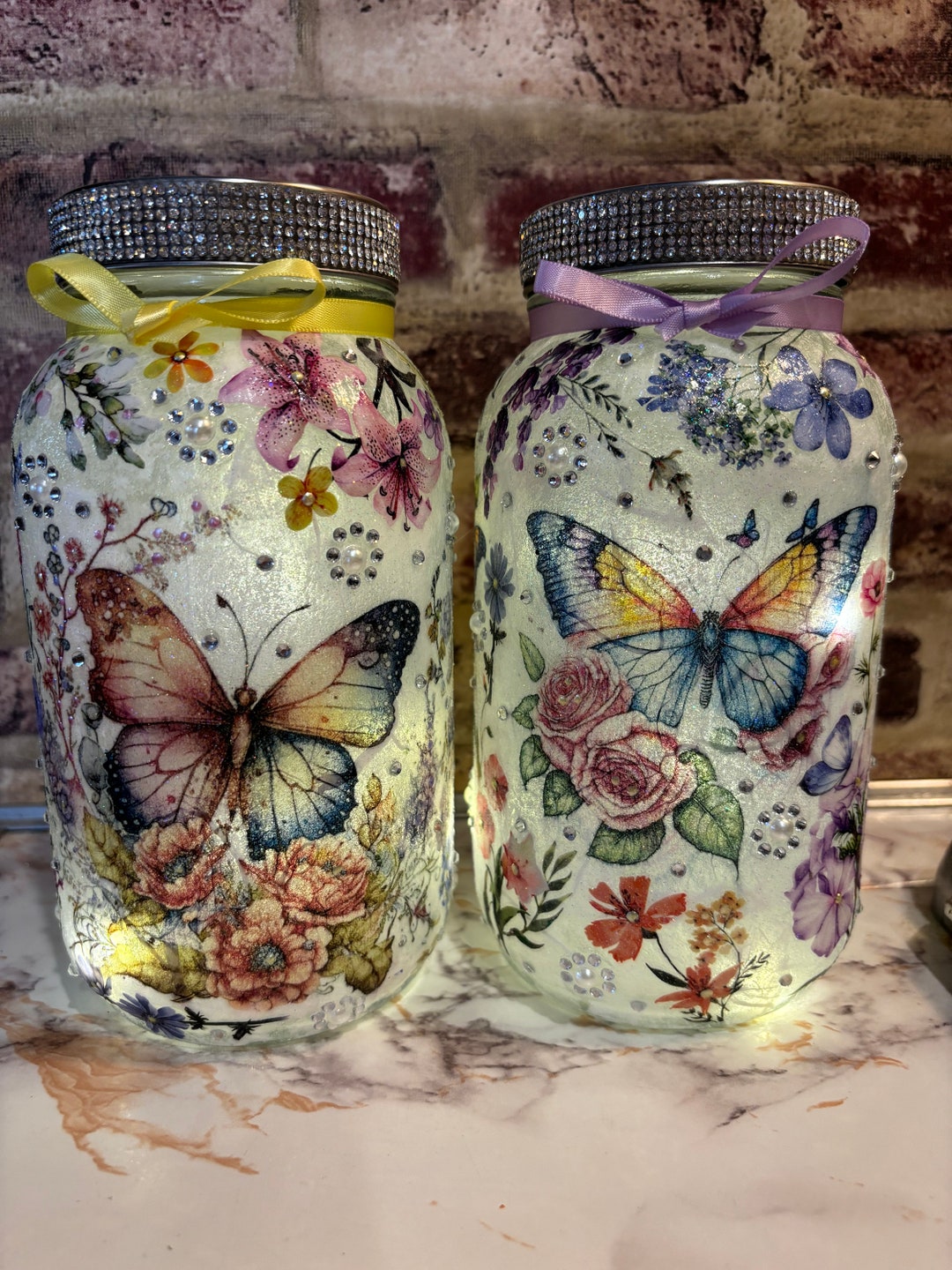 Butterfly Mason Jar Light With Easy on off Button, Butterfly Lighted ...