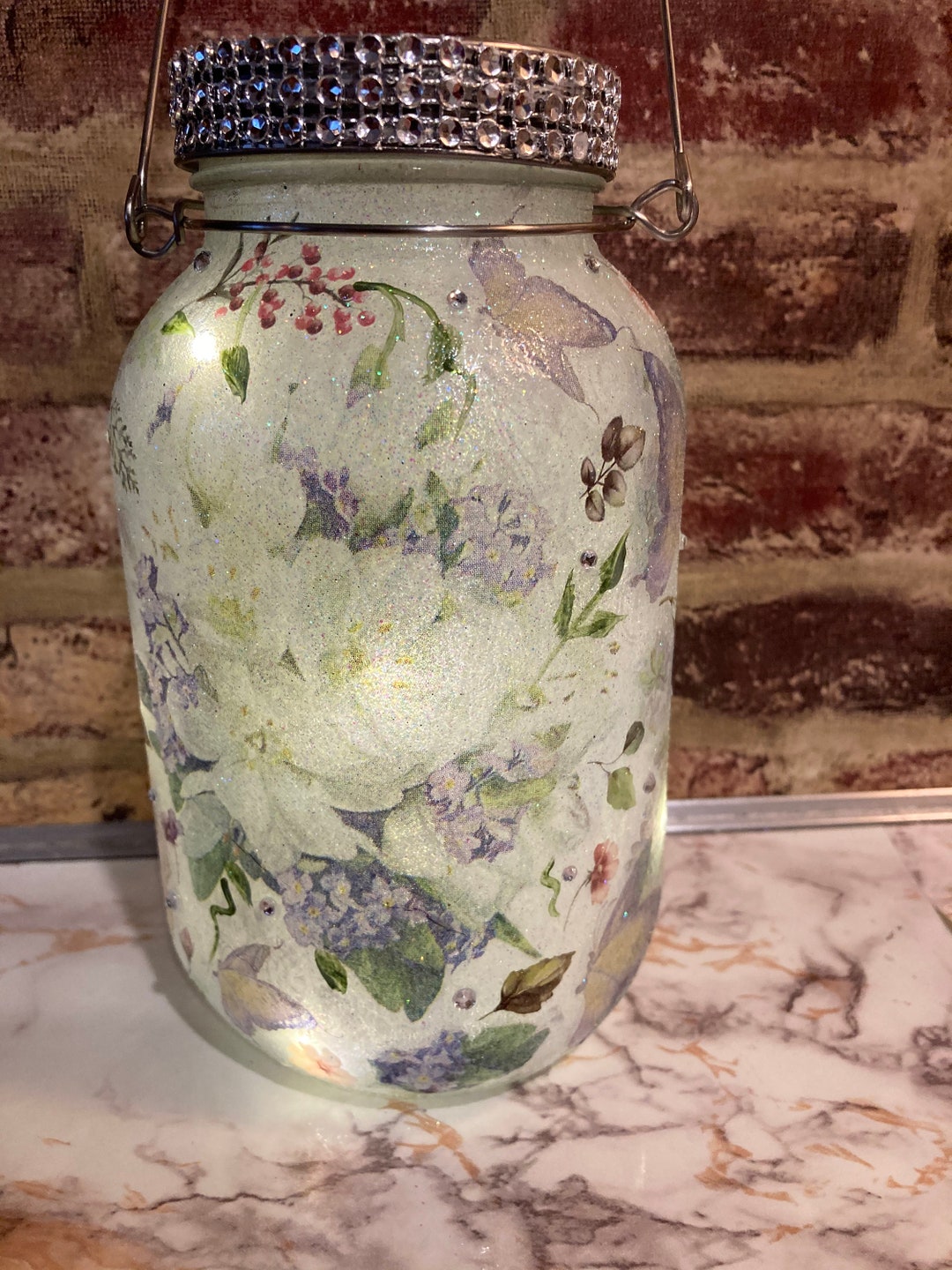 Decorated Quart Mason Jar, Easy On/off Light up Jar, Night Light, Jar ...