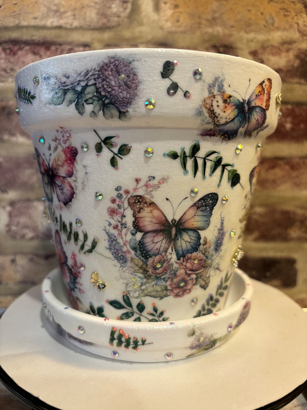 Butterfly Decorated Flower Pot and Saucer, Butterfly Planter and Saucer ...