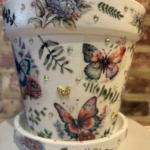 Butterfly Decorated Flower Pot and Saucer, Butterfly Planter and Saucer ...
