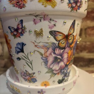 Butterfly Decorated Flower Pot and Saucer, Butterfly Planter and Saucer ...