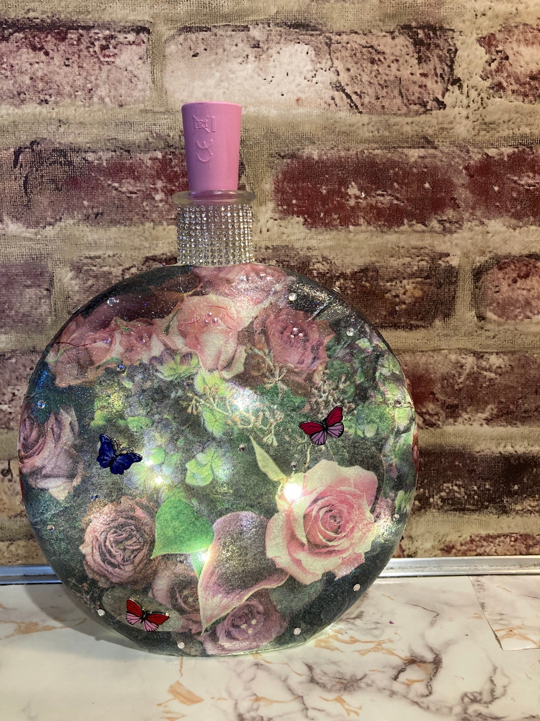 Flower and Butterfly Oval Light up Jar, Oval Flower Light up Jar With ...