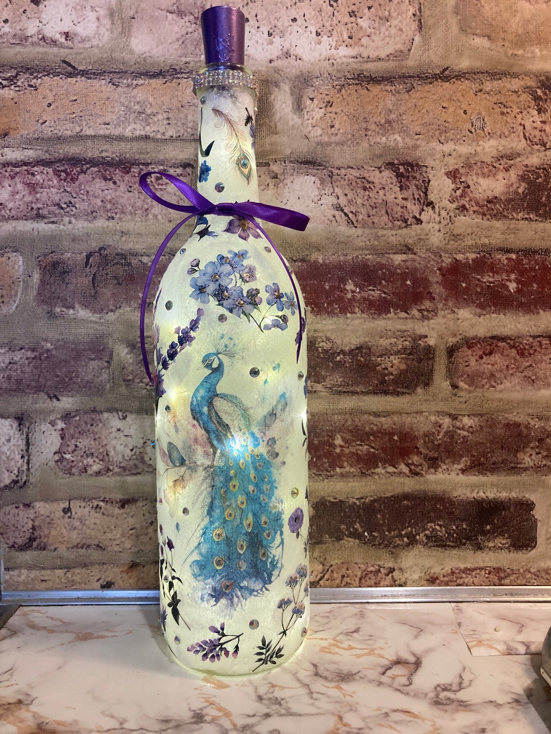 Peacock Lighted Decor, Peacock Wine Bottle With Fairy Lights, Peacock ...