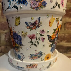 Butterfly Decorated Flower Pot and Saucer, Butterfly Planter and Saucer ...
