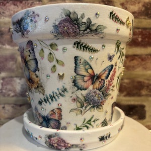 Butterfly Decorated Flower Pot and Saucer, Butterfly Planter and Saucer ...