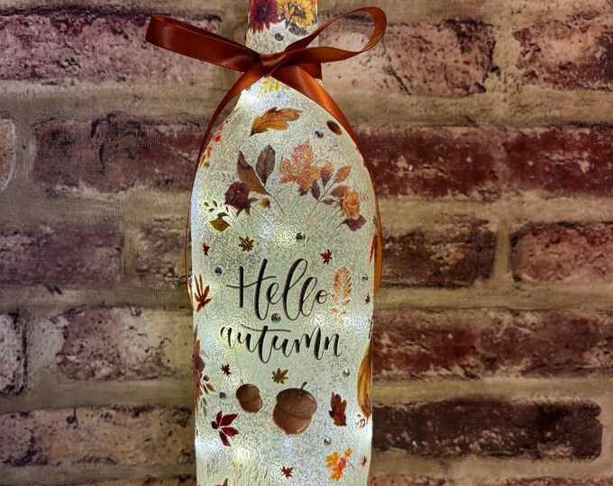 Fall Lighted Decor, Autumn Lighted Decor, Fall Light up Wine Bottle ...