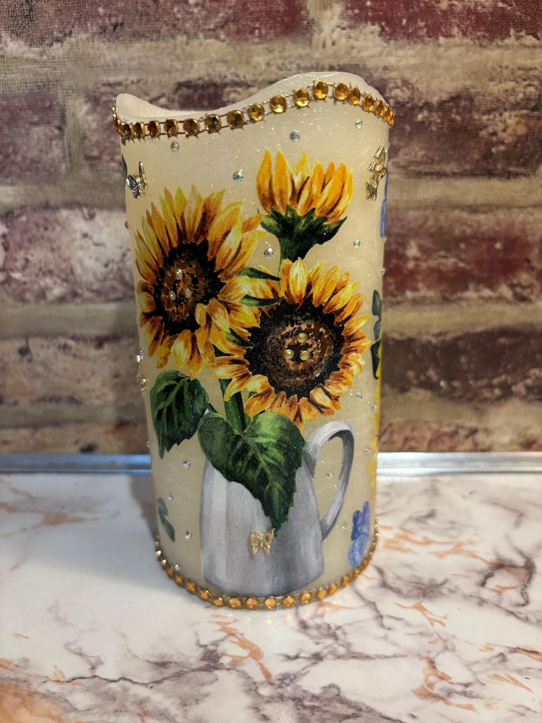 Sunflower Pitcher Flameless Candle With Timer, Sunflower Flameless ...