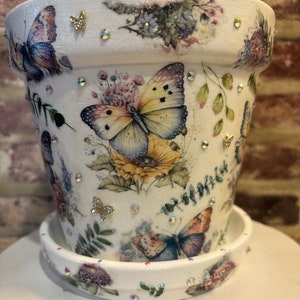 Butterfly Decorated Flower Pot and Saucer, Butterfly Planter and Saucer ...