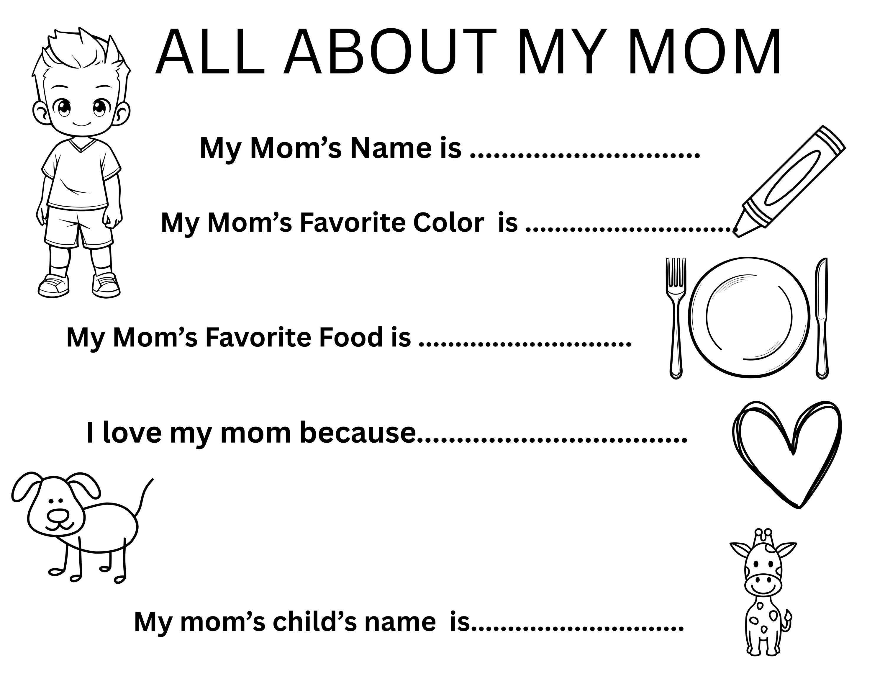All About My Mom – Printable Worksheet | Mother’s Day Activity ...