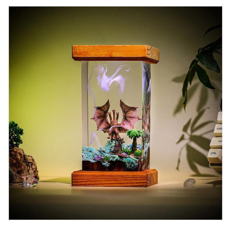 King Ghid.o.rah Night Lamp, Monster Ghido.rah Epoxy Lamp, Dinosaur Wood ...