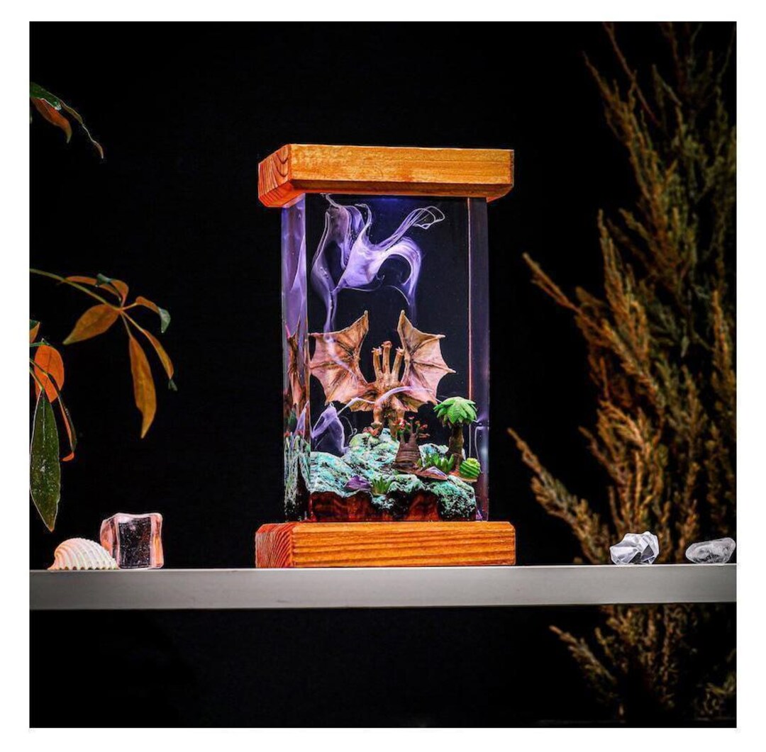 King Ghid.o.rah Night Lamp, Monster Ghido.rah Epoxy Lamp, Dinosaur Wood ...