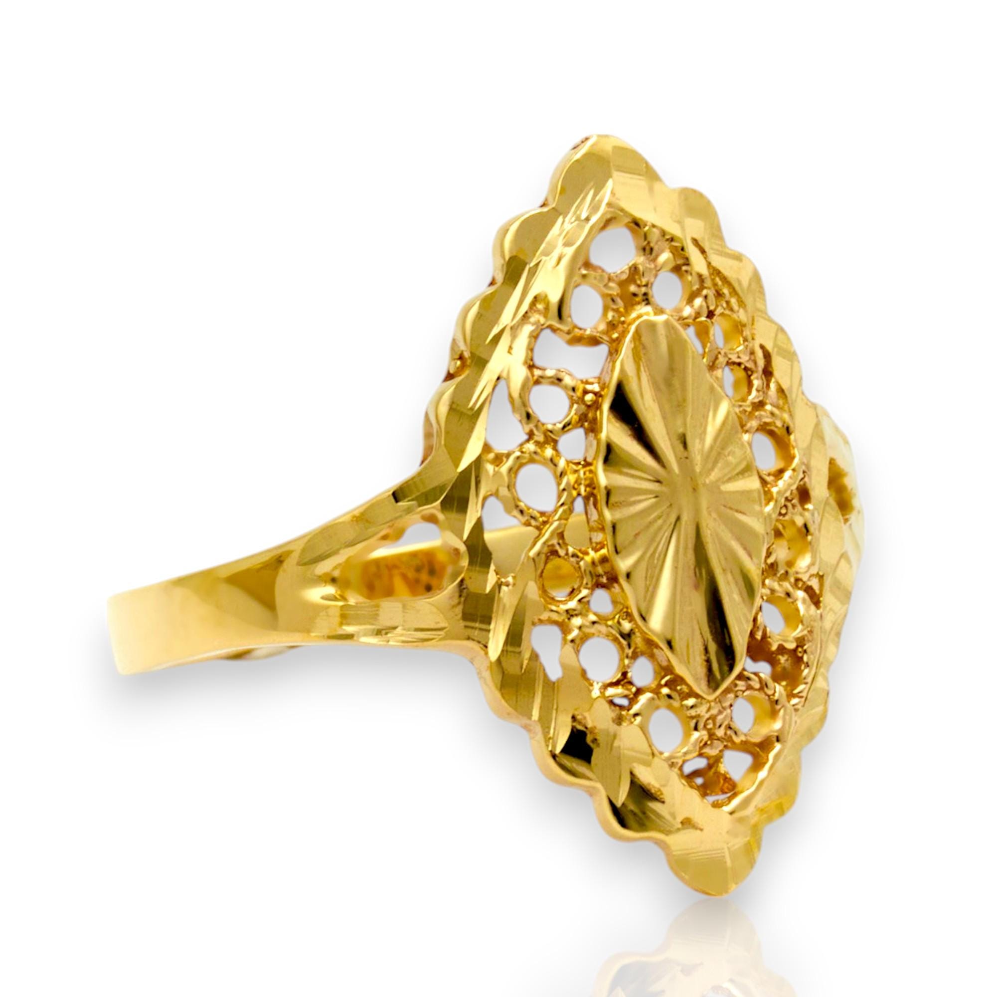 10K 14K Gold Ring Vintage Gold Ring Antique Filigree Ring Almond Shape Ring Real Gold Rings for Women North South Ring Pointed Ring