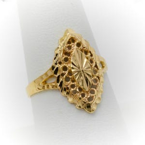 10k, 14k Gold Ring, Vintage Gold Ring, Antique Filigree Ring, Almond ...