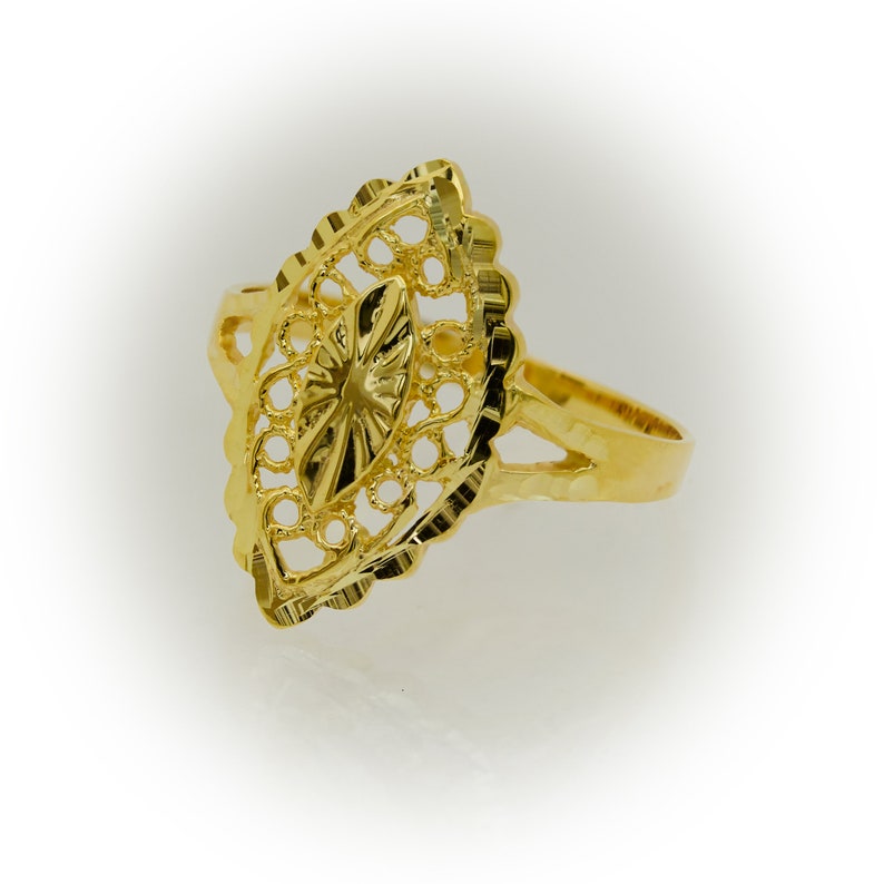 10k, 14k Gold Ring, Vintage Gold Ring, Antique Filigree Ring, Almond ...