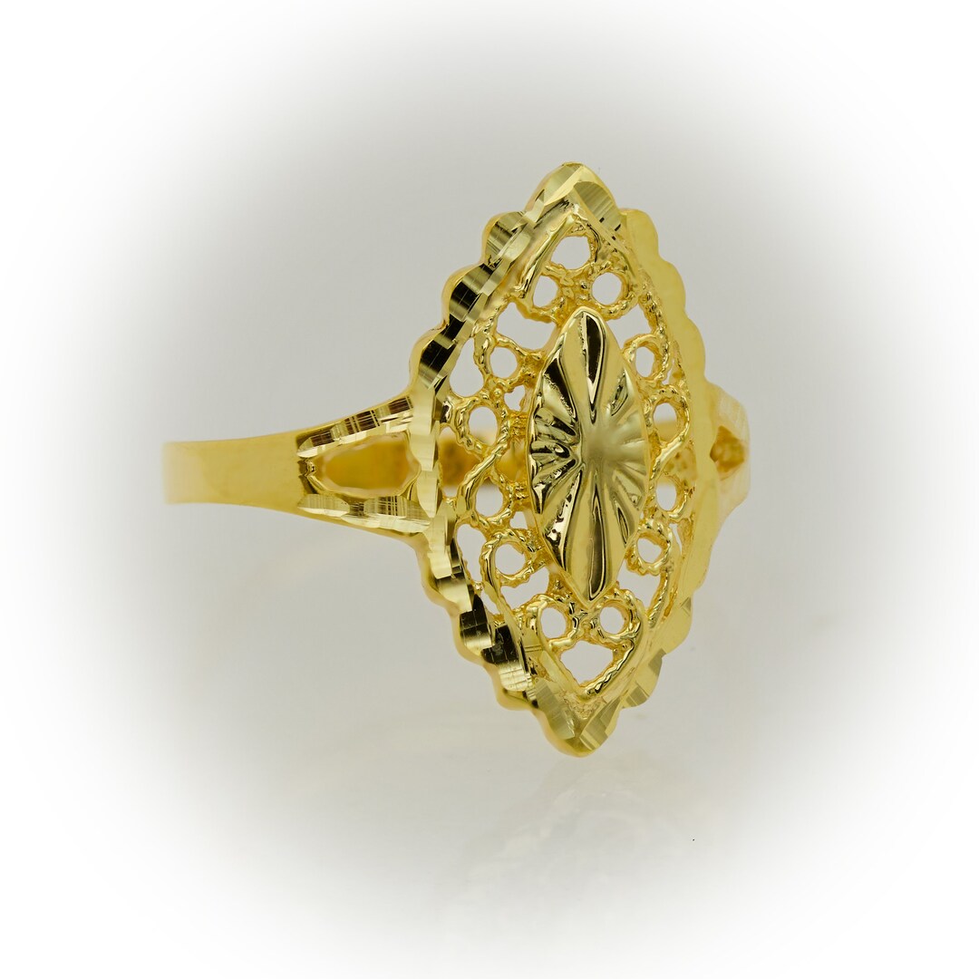 10k, 14k Gold Ring, Vintage Gold Ring, Antique Filigree Ring, Almond ...