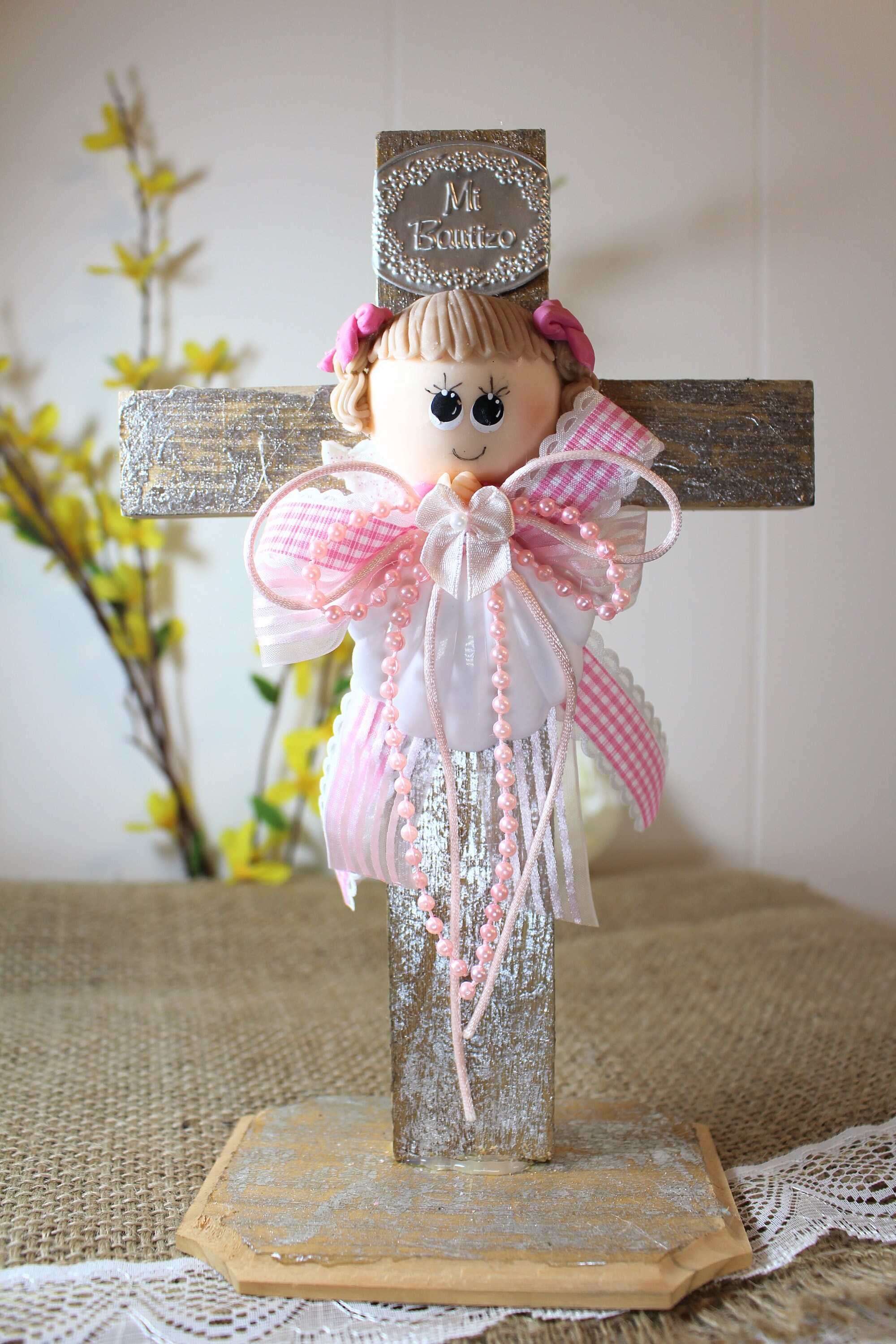 Baptism Cross, Baptism Centerpiece, First Communion Centerpiece & Favor ...