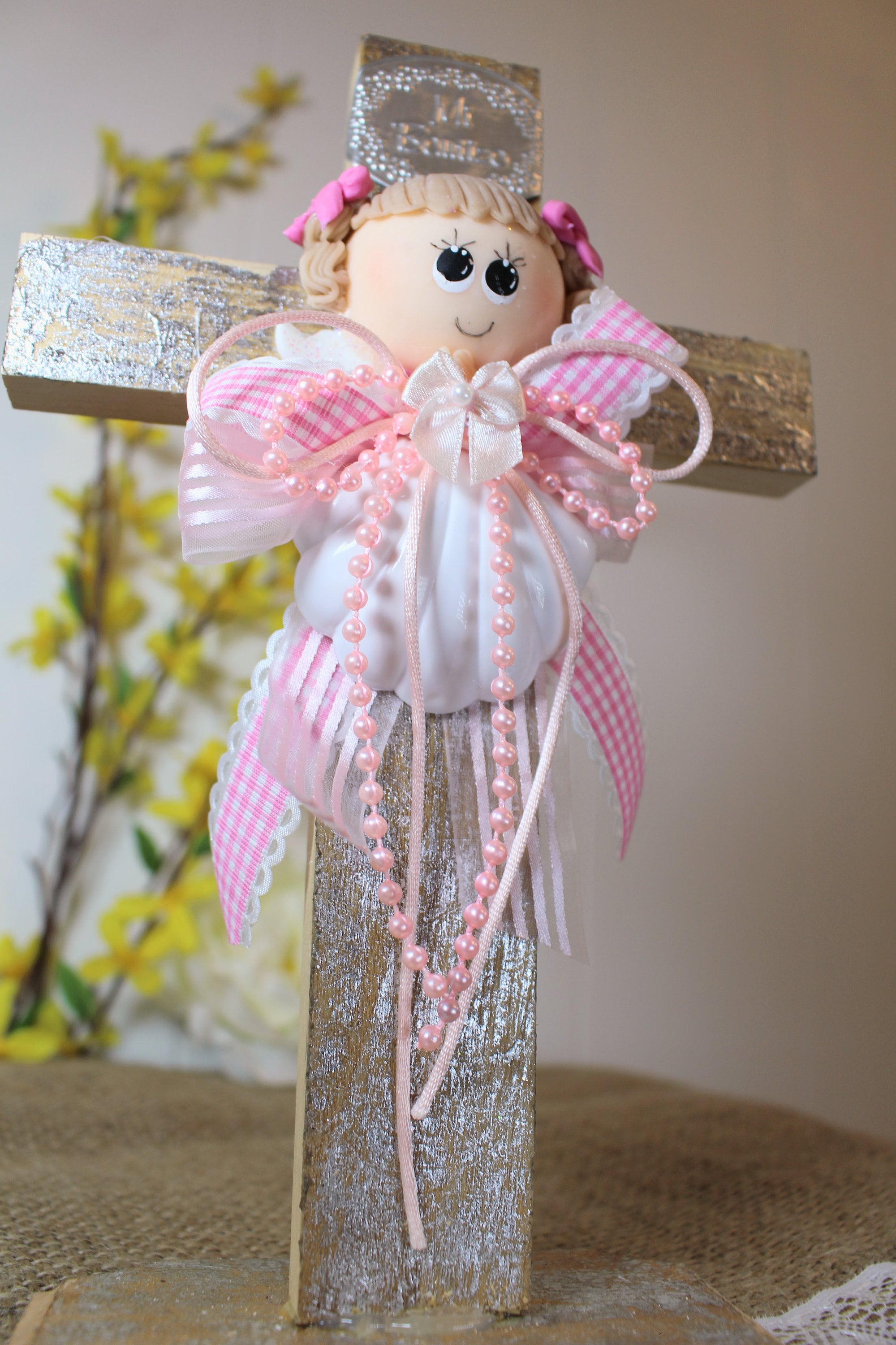 Baptism Cross, Baptism Centerpiece, First Communion Centerpiece & Favor ...