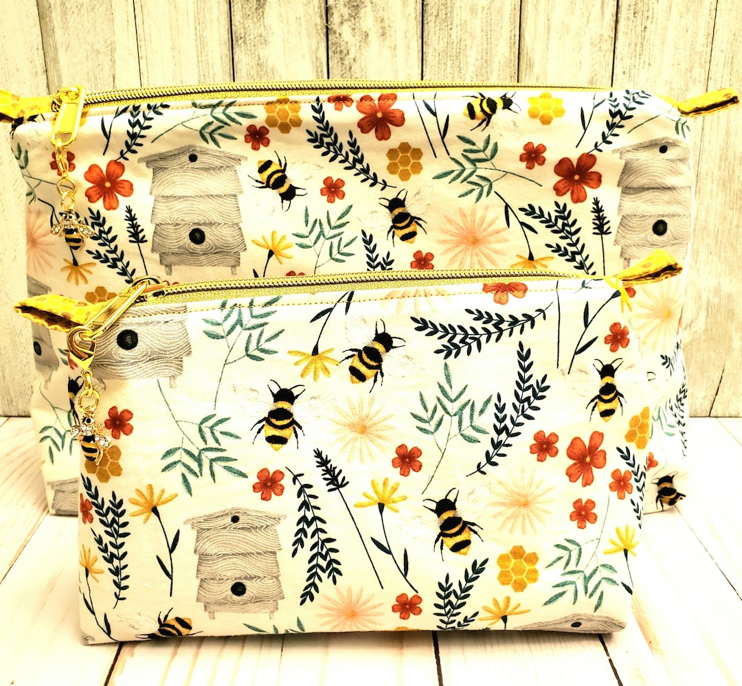Bee Themed Travel Bag, Makeup Bag, Zip Bag, Zip Pouch, Stand Zip Bag ...