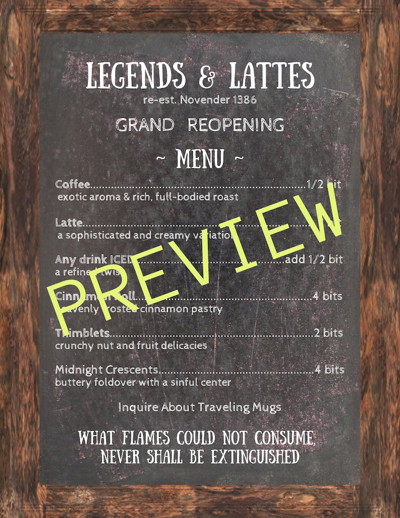 The Menu Art Print Legends and Lattes INSTANT DIGITAL - Etsy