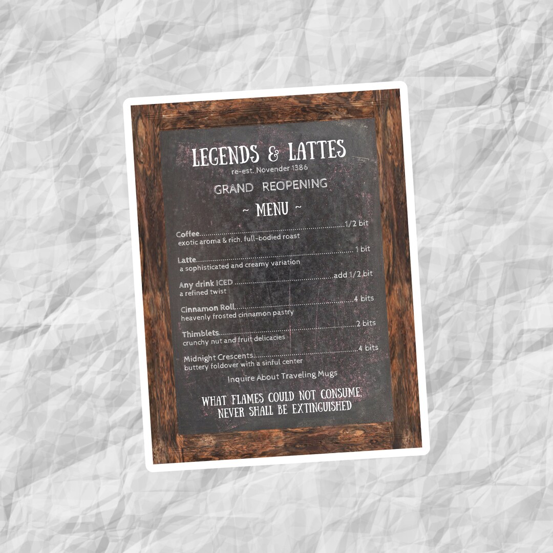 The Menu Sticker- Legends and Lattes- Bookish Gifts and Decor - Etsy