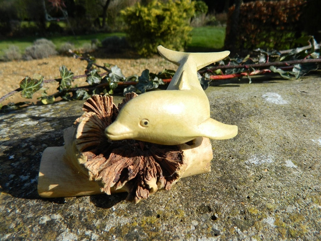 Hand Carved Wooden Dolphin - Dolphin on Parasite Wood - Etsy UK