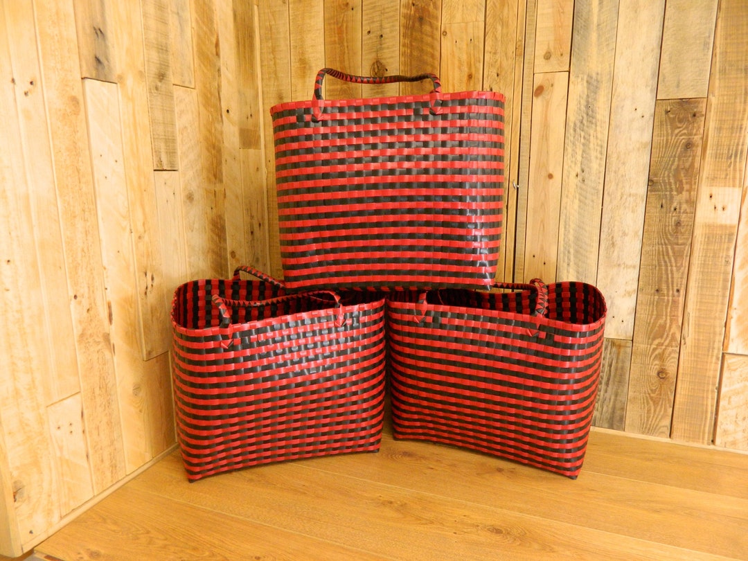 Handmade Recycled Plastic Multi Use Woven Bag XL - Red and Black - Etsy UK