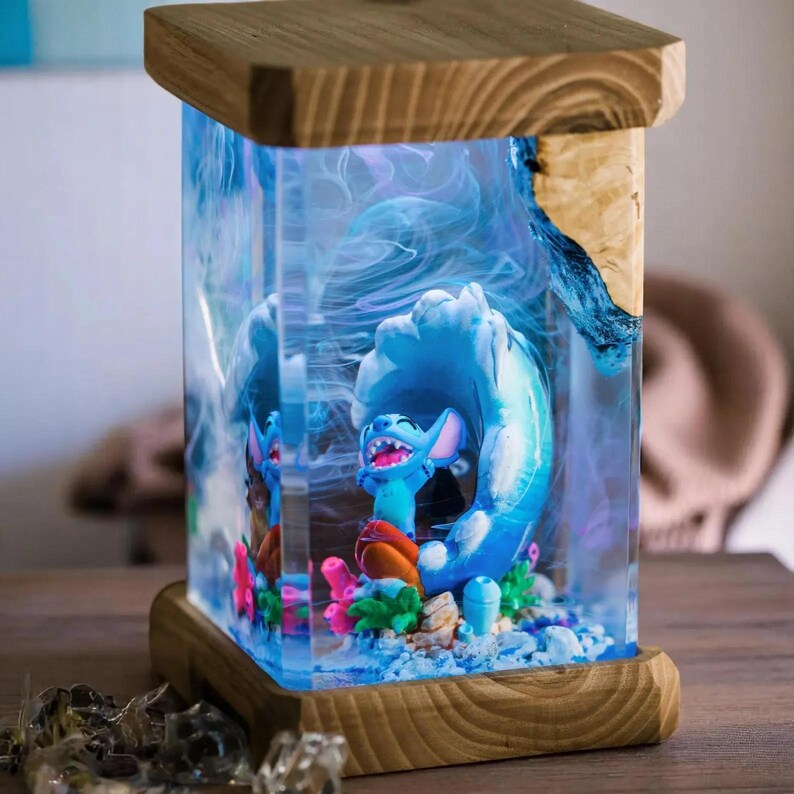 Lilo and Stitch Surfing Lamp Resin Accent Lamp, Epoxy Scene Display, PC ...