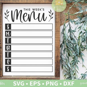 Weekly Menu Svg, Menu Template Svg, Weekly Meal Planner, Menu Board Svg ...