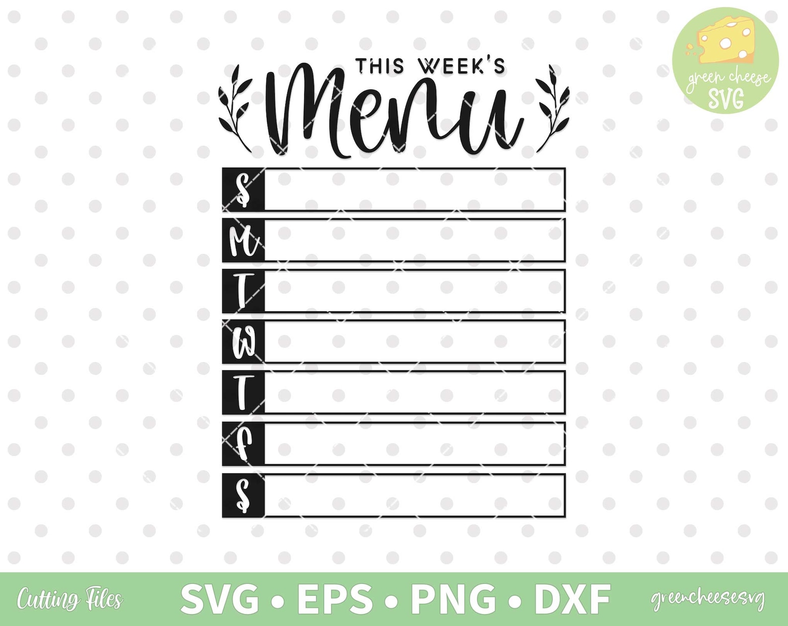 Weekmenu Svg Menu Sjabloon Svg Weekly Meal Planner Menu - Etsy België