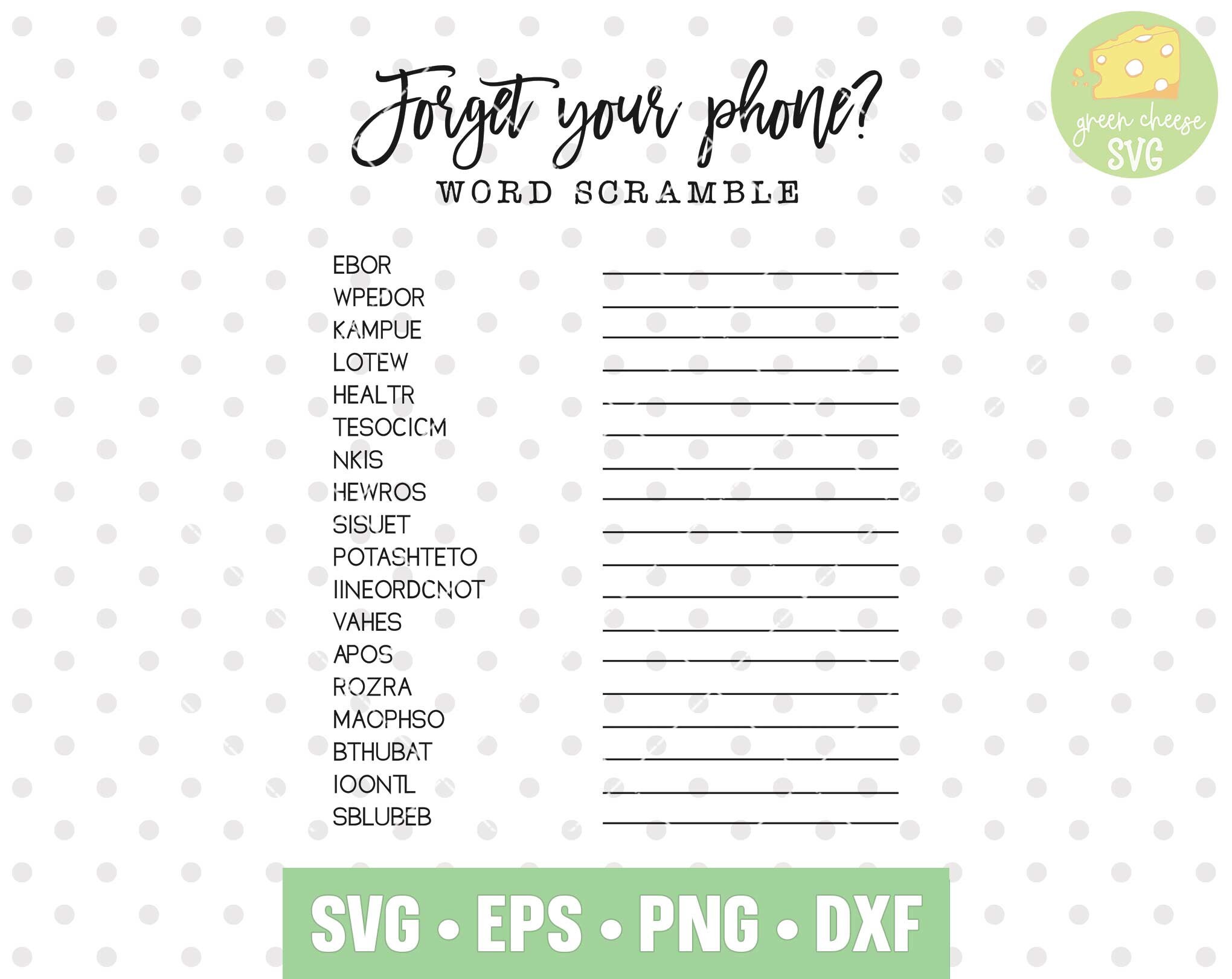 Forgot Your Phone Svg, Word Scramble Svg, Bathroom Word Scramble Svg ...