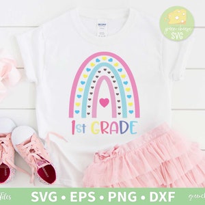 Hello First Grade Rainbow SVG, 1st Grade Svg, Back to School SVG, Heart ...