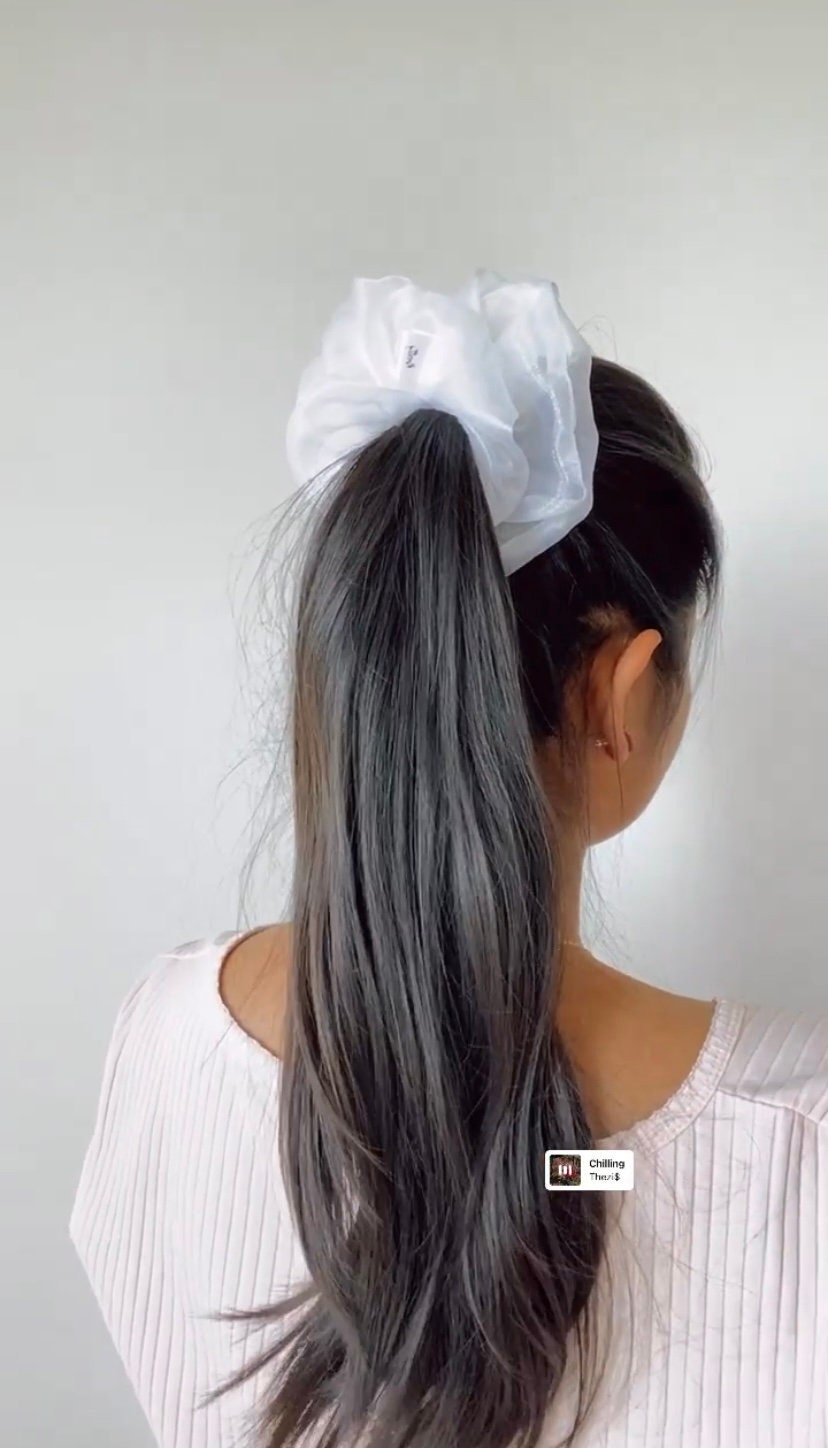 White Organza Oversized Scrunchie // Fluffy Ivory White Tulle - Etsy
