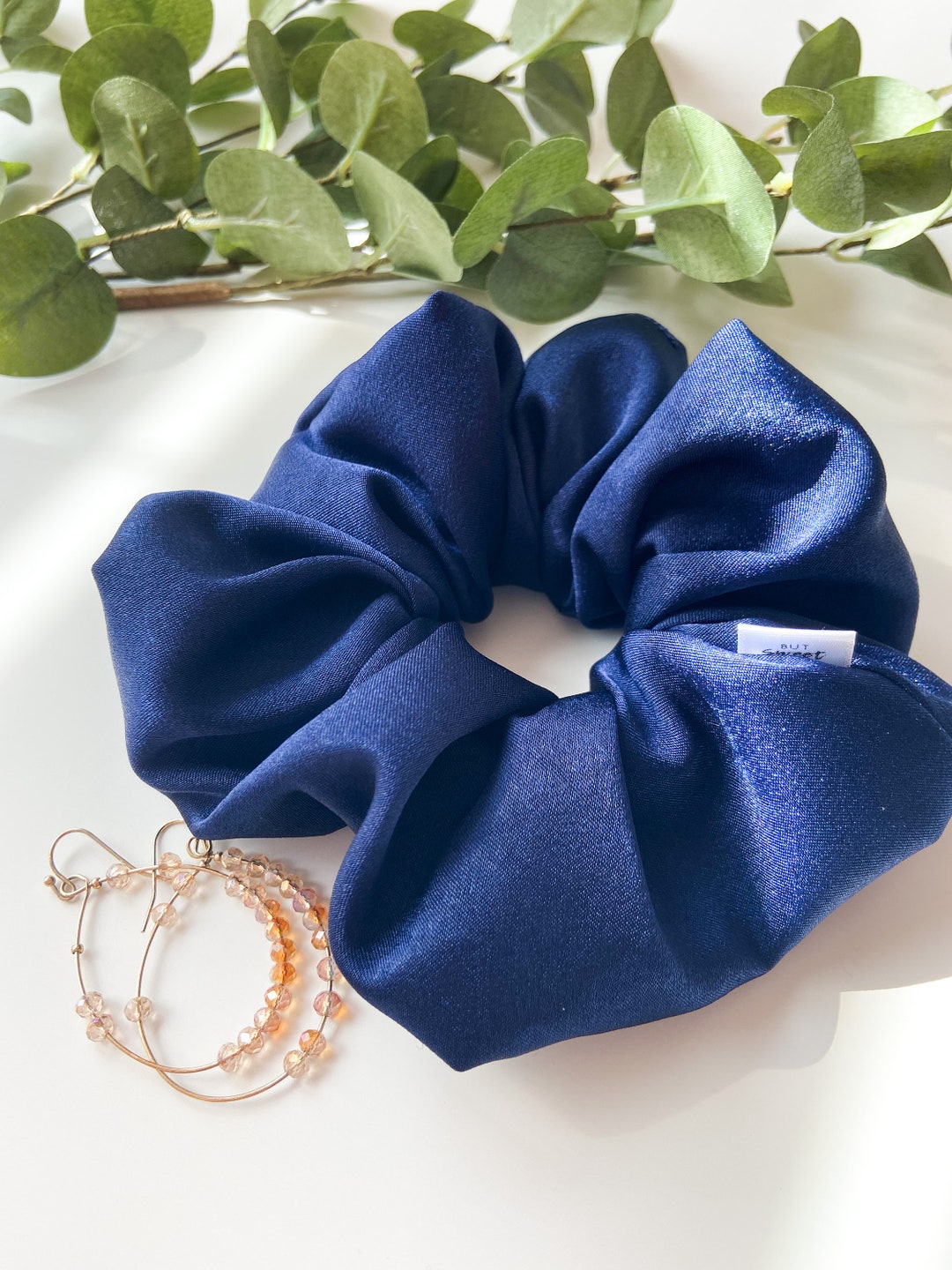 Oversized Satin Blue Scrunchie, Big Navy Blue Sanded Satin Scrunchie ...