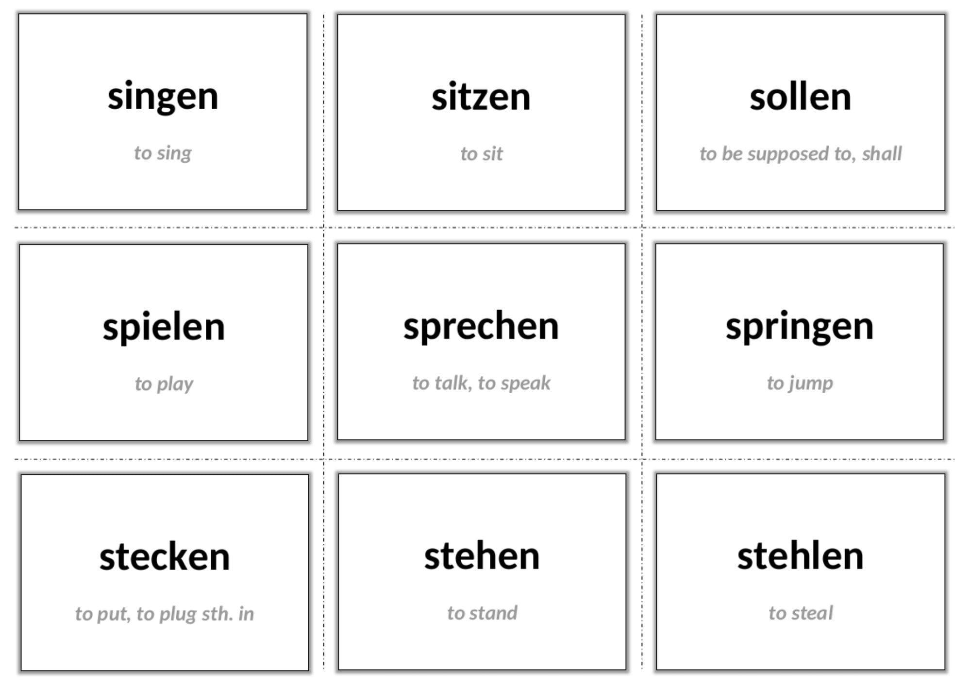 German Printable Flashcards - 200 Most Common Verbs - Etsy