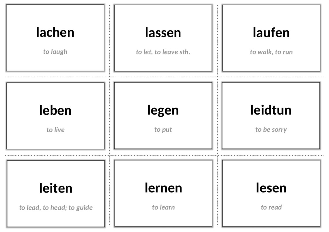 German Printable Flashcards - 200 Most Common Verbs - Etsy