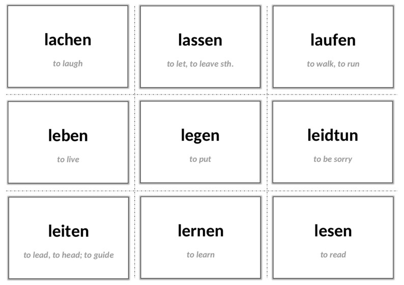 German Printable Flashcards - 200 Most Common Verbs - Etsy