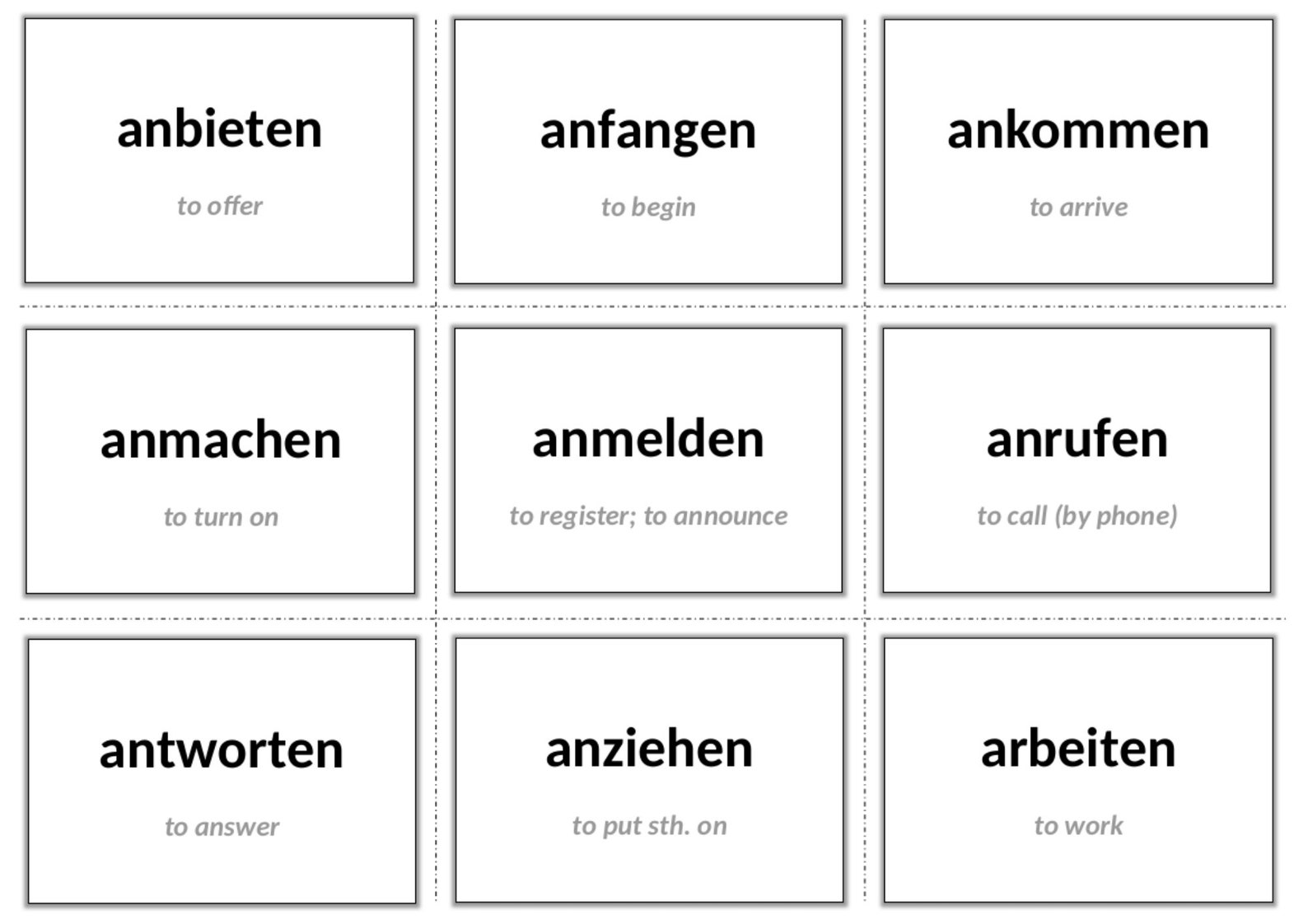 German Printable Flashcards - 200 Most Common Verbs - Etsy