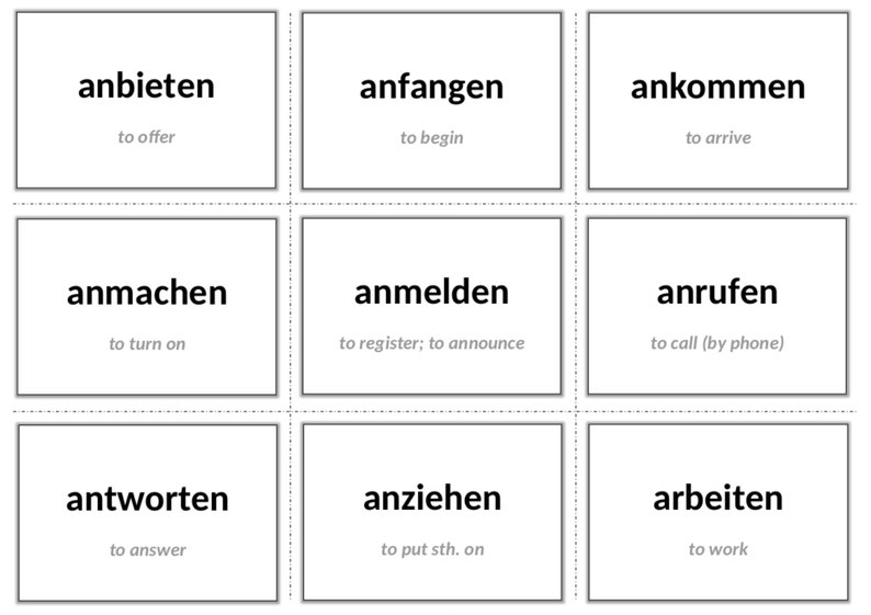 German Printable Flashcards - 200 Most Common Verbs - Etsy