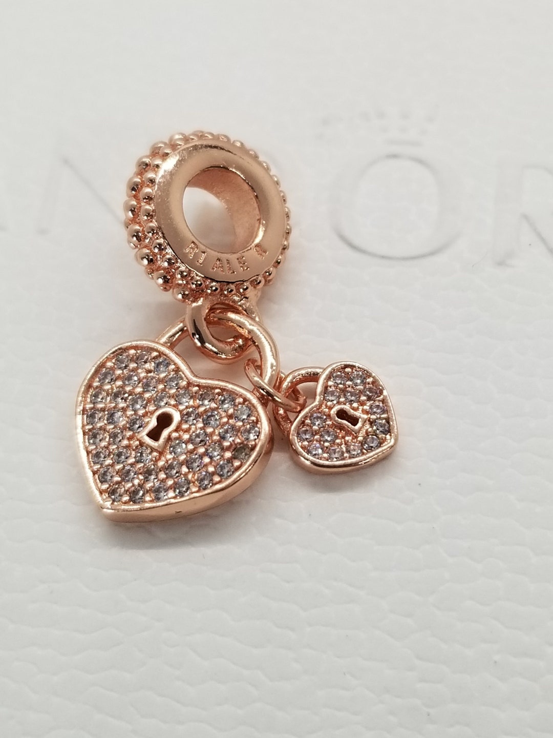 New Rose Gold Love Locks Dangle Charm With CZ Charm for Pandora Moments ...