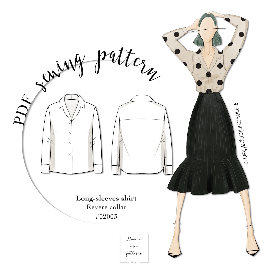 Long Sleeves Revere Collar Shirt Digital Pattern PDF Sewing Patterns - Etsy