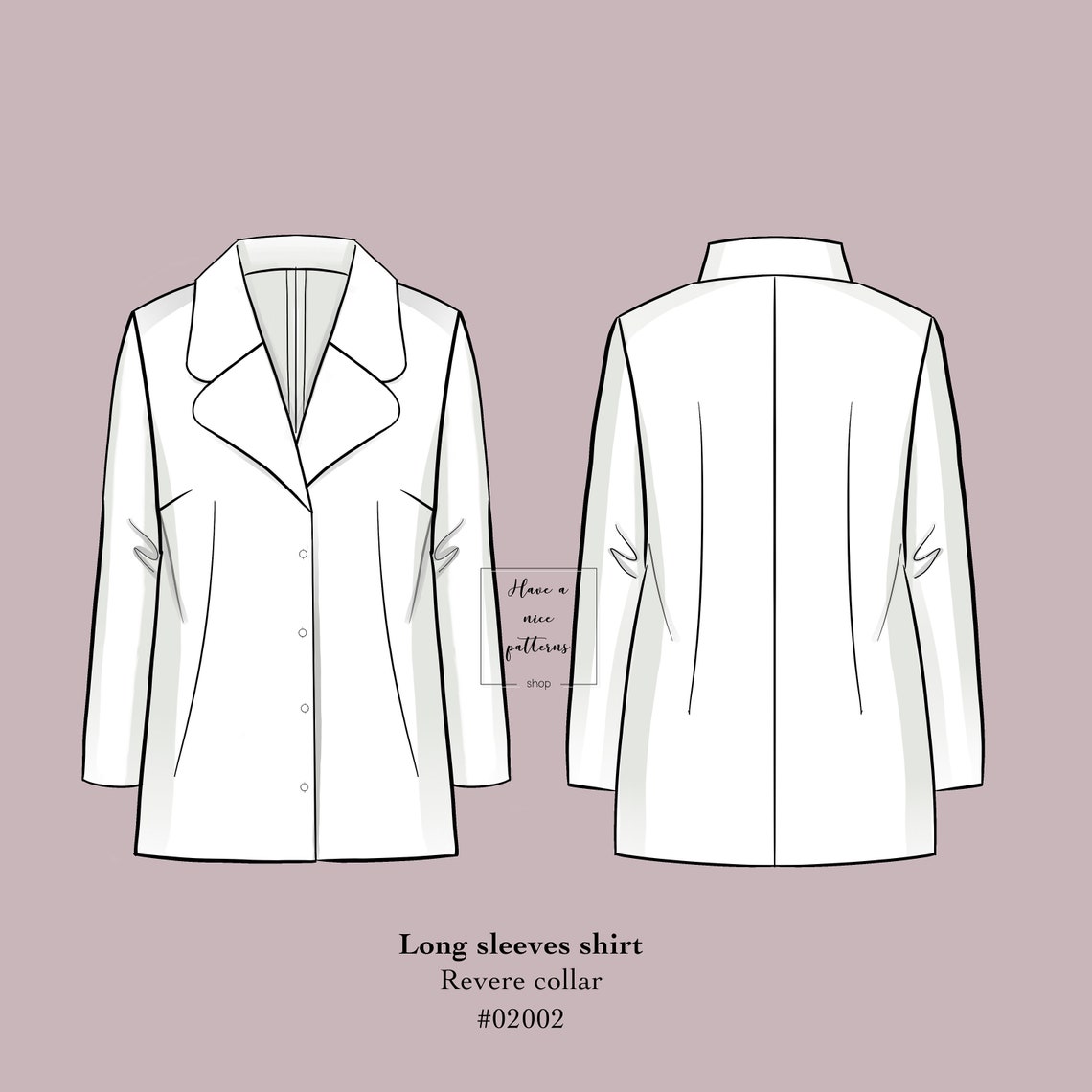 Long Sleeves Revere Collar Shirt Digital Pattern PDF Sewing Patterns - Etsy