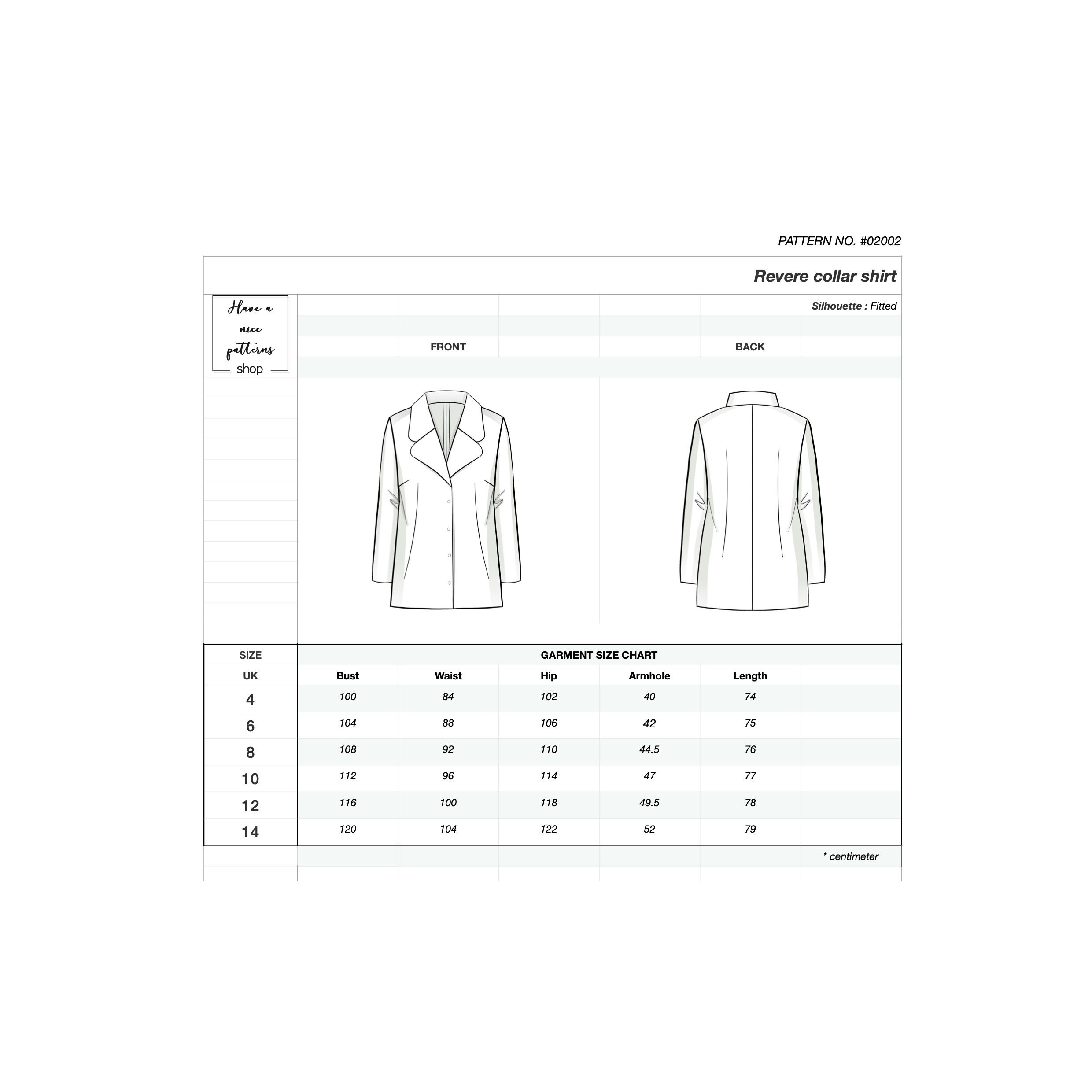 Long Sleeves Revere Collar Shirt Digital Pattern PDF Sewing Patterns - Etsy