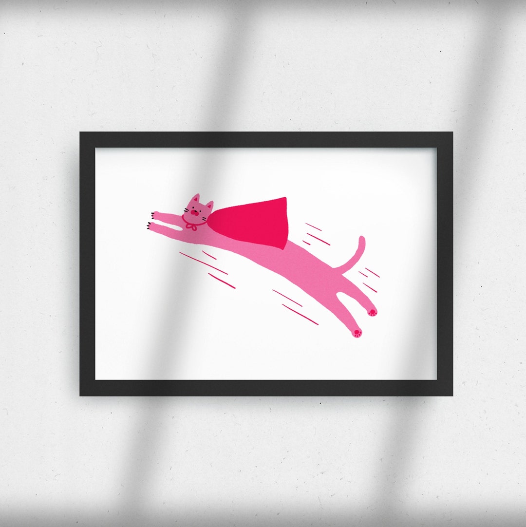 Cute Cat Wall Art Printable Cat Prints Girls Room Decor Girls Pink Cat ...